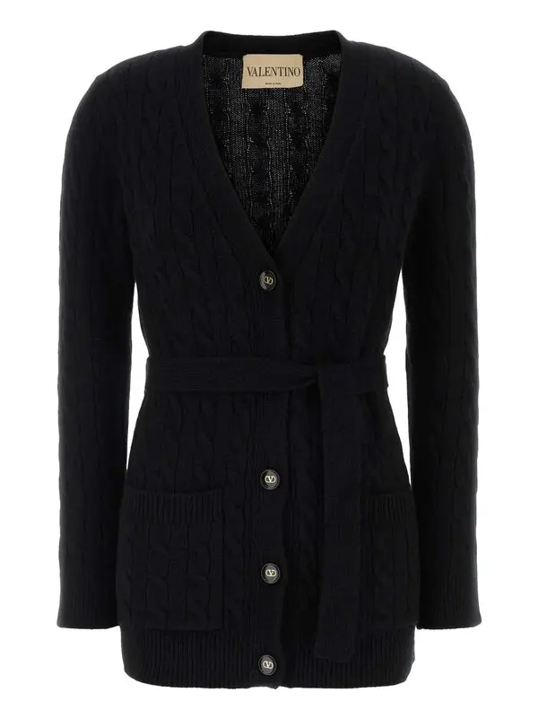 Valentino Garavani Belted Cashmere Cardigan - Black