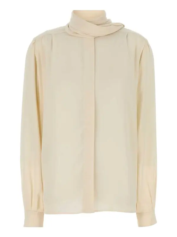 Prada Silk Button-front Shirt With Scarf Detail - White
