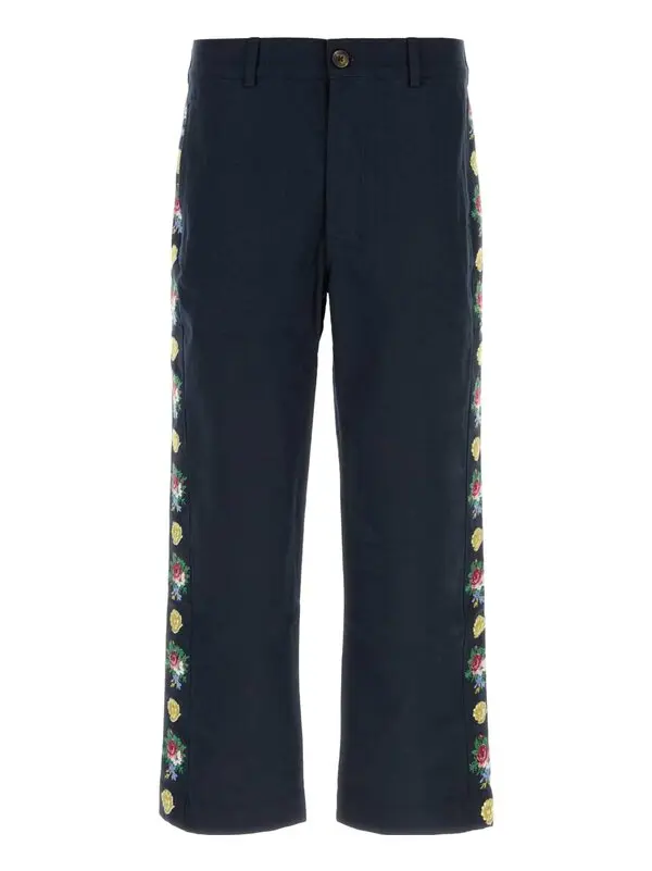BAZISZT Embroidered Cotton Trousers - Blue