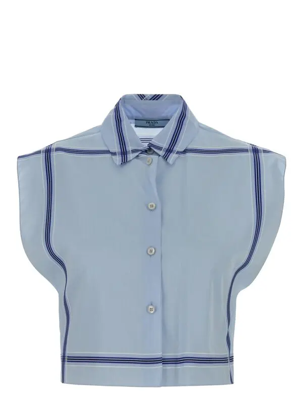 Prada Cotton Shirt With Trochus Niloticus Detail - Cielo
