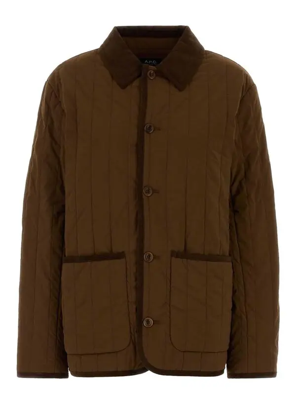 A.p.c. Quilted Jacket With Corduroy Collar - Brown