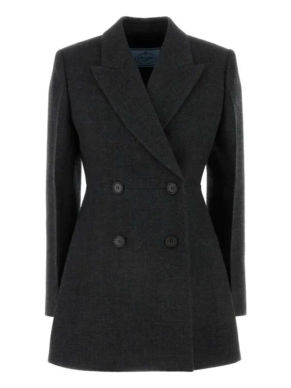 Prada Double Breasted Virgin Wool Blazer - Grey