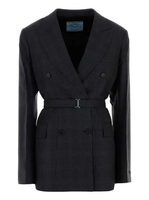 Prada Double Breasted Wool Blazer - Checked