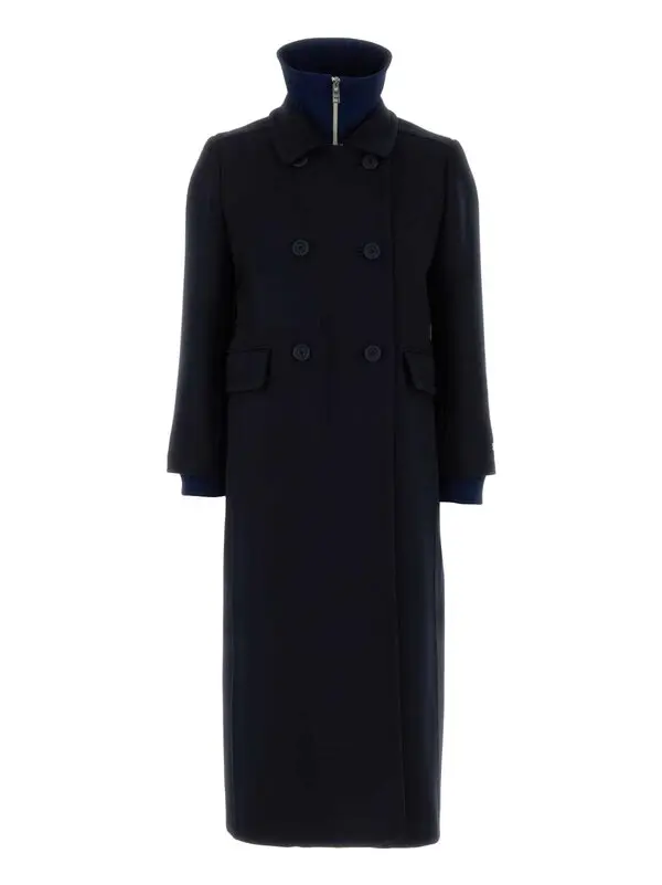 Prada Virgin Wool Double-breasted Jacket With Stand Collar - Blue