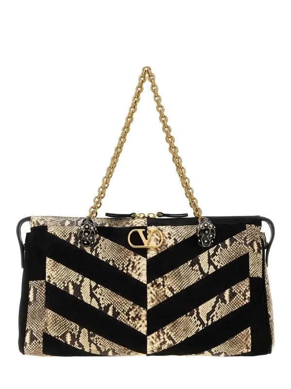 Valentino Garavani Vlogo Signature Leather And Suede Shopping Handbag - Multicoloured
