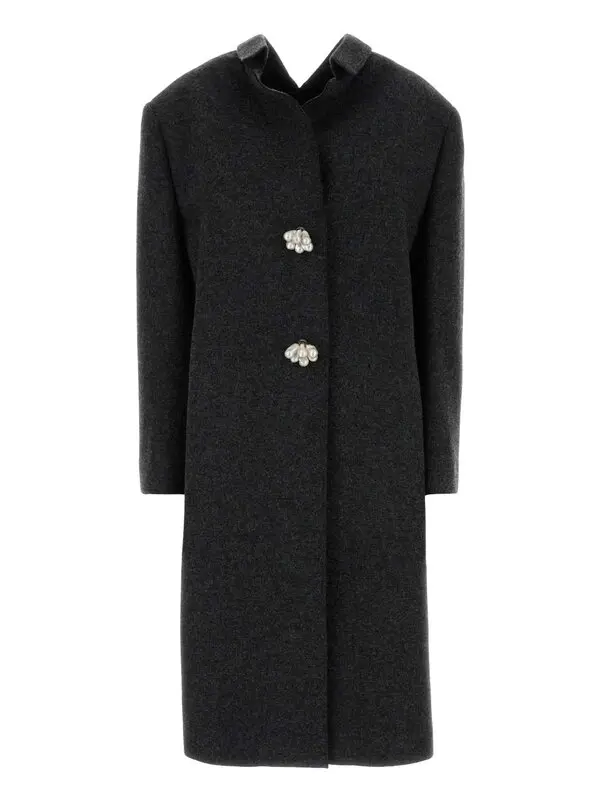 Prada Slate Wool Jacket With Embellished Buttons - Black