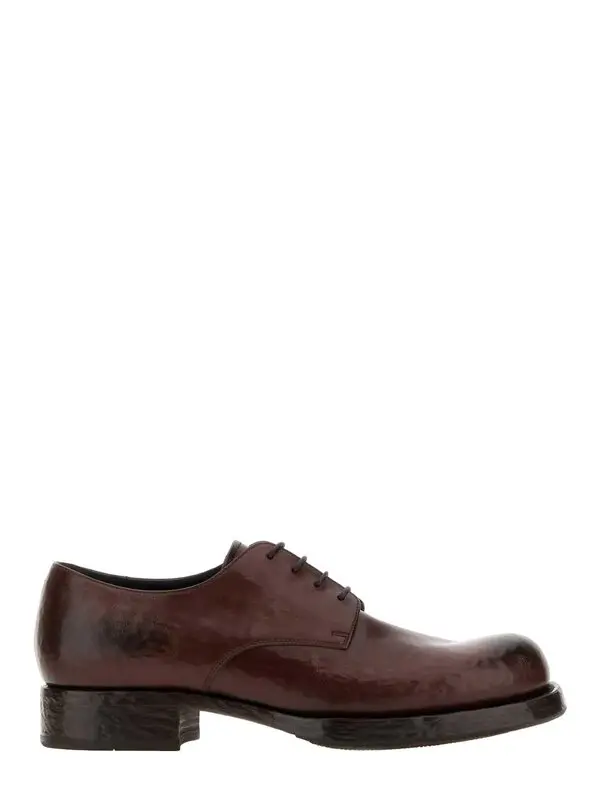 Prada Vitello Leather Lace-up Shoes - Brown