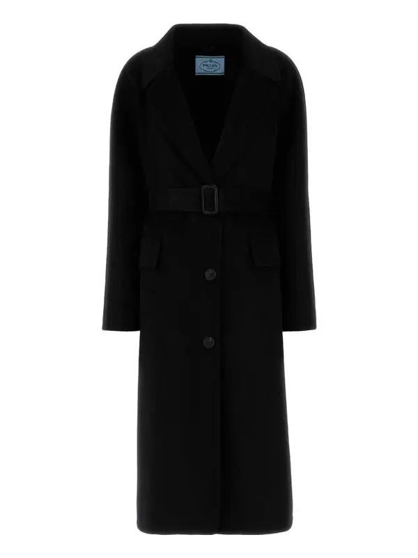 Prada Belted Wool-blend Coat - Black