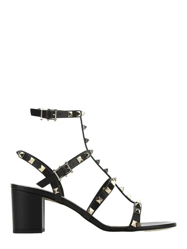 Valentino Garavani Rockstud Leather Sandals With Block Heel - Black