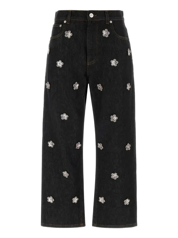 Marni Dark Wash Denim Jeans With Floral Embellishments - Blue