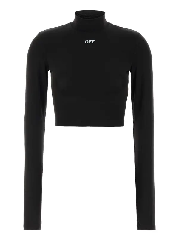 Off-White Cropped Stretch T-shirt Top - Black