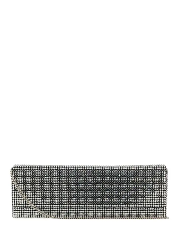 Amina Muaddi Embellished Satin Mini Clutch With Shoulder Strap - Silver