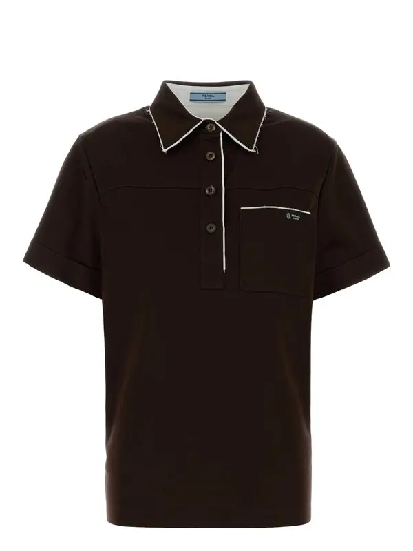 Prada Chocolate Cotton Short Sleeve Polo Shirt - Brown