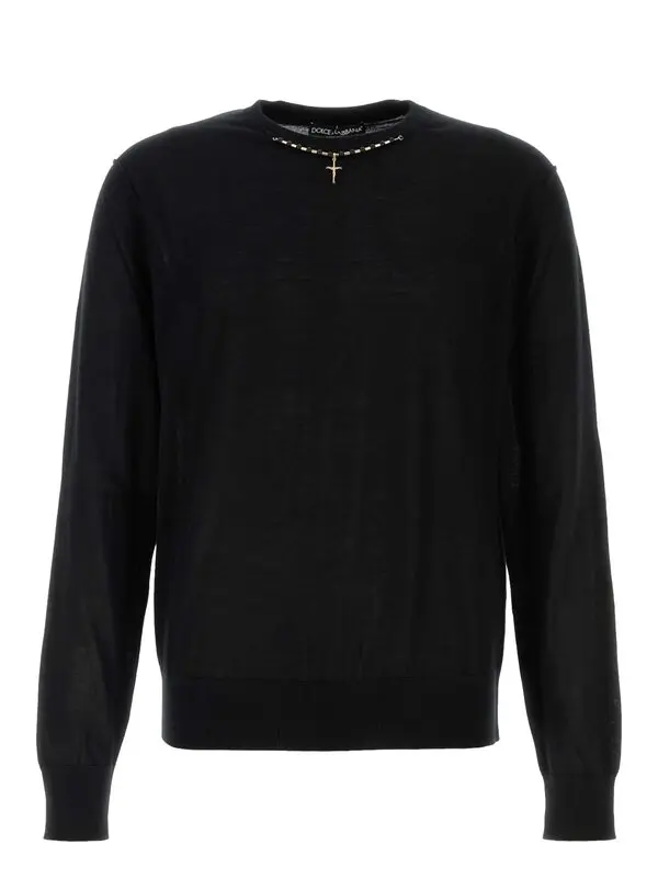Dolce & Gabbana 100% Cashmere Crew Neck Sweater With Embellishment - Black