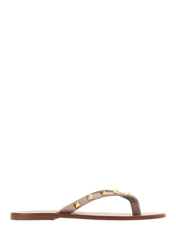 Valentino Garavani Antiqued Leather Rockstud Thong Slippers - Pink