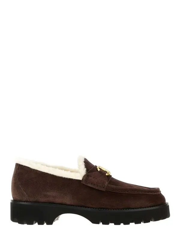 Valentino Garavani Vlogo Signature Shearling-lined Suede Loafers - Brown