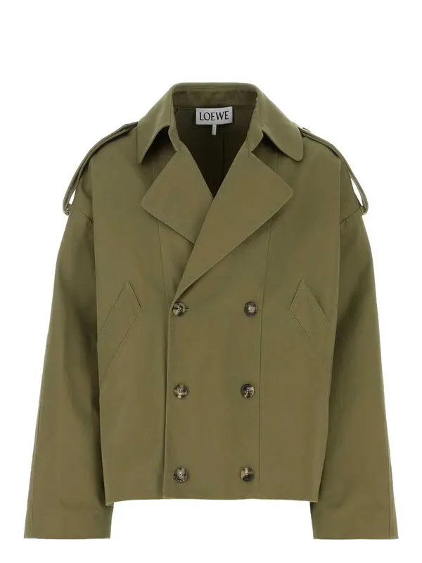 Loewe Double Breasted Cotton Trench Jacket - Green