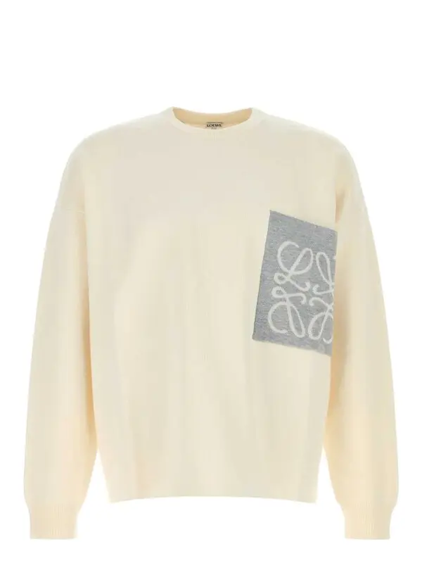 Loewe Cotton Blend Sweater With Pocket Detail - White