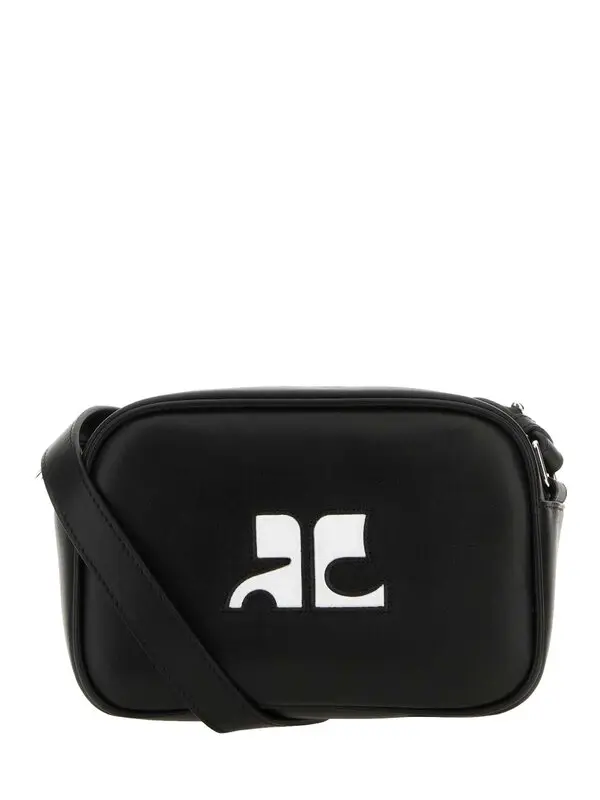 COURREGES Leather Shoulder Bag With Silver-tone Hardware - Black