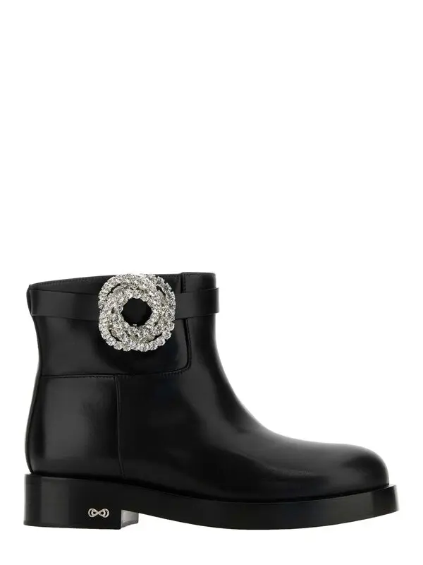 Mach & Mach Leather Embellished Ankle Boots - Black
