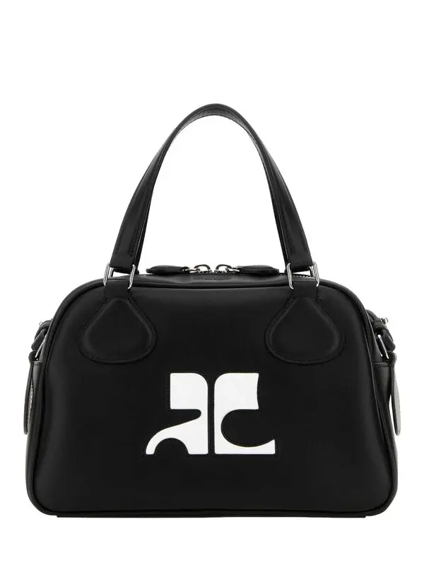 COURREGES Leather Handbag With Silver-tone Hardware - Black