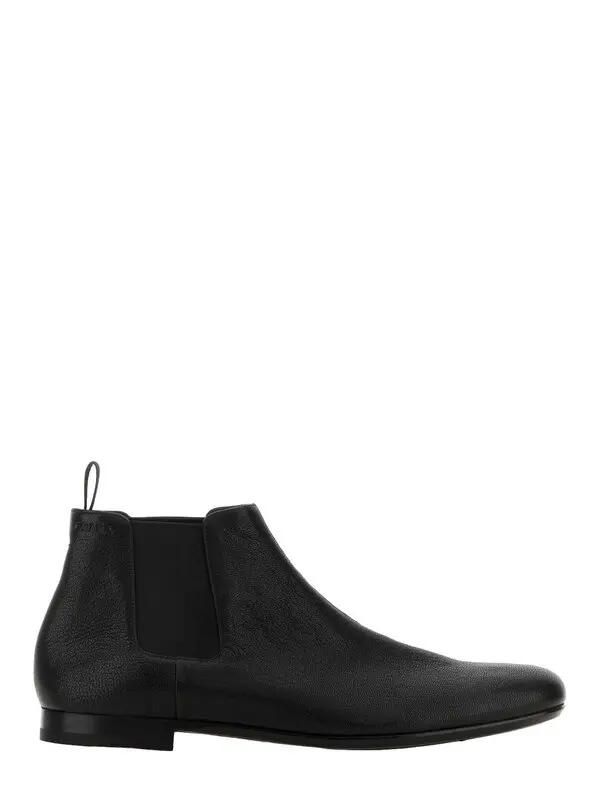 Prada Ovine Leather Ankle Boots With Rubber Sole - Black