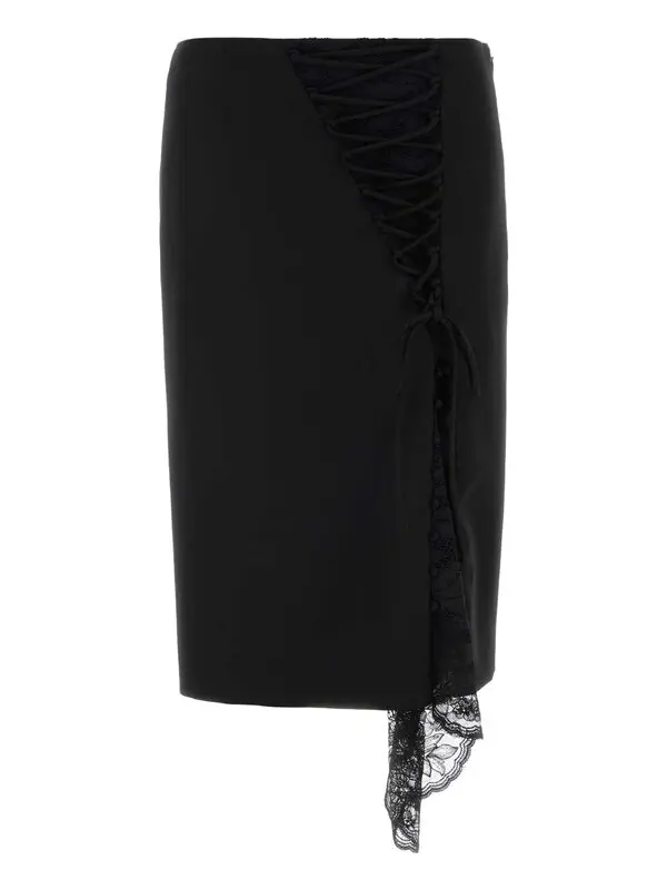 Alexander McQueen Wool Skirt With Lace Detailing - Black