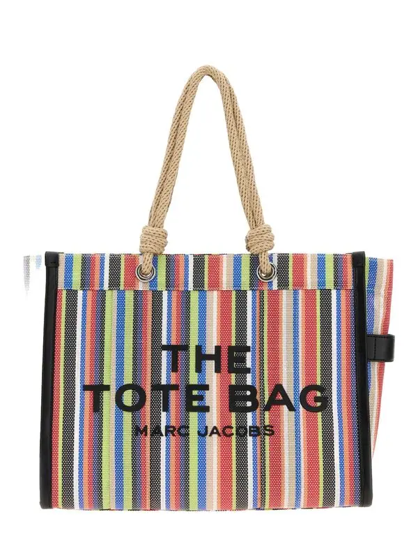 Marc Jacobs Large Embroidered Canvas Striped Tote Handbag With Silver-tone Hardware - Stripped