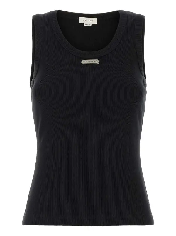 Alexander McQueen Ribbed Stretch Cotton Tank Top - Black