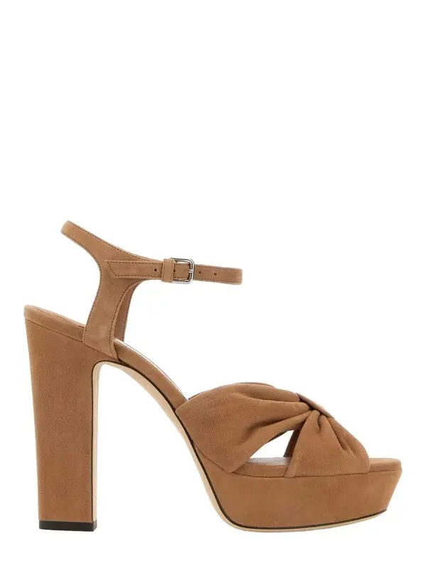 JIMMY CHOO Heloise 120 Suede Platform Sandals - Camel