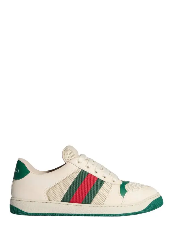 Gucci Leather Trim Sneaker With Double G Rubber Insert, Web Lining, And Logo Tongue Tag - Bianco