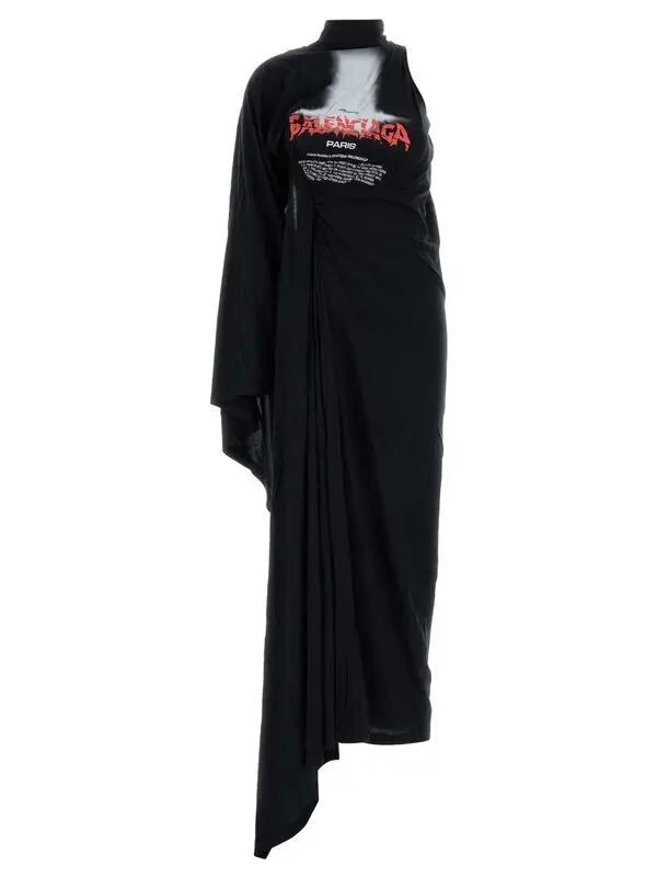 Balenciaga Cotton Graphic T-shirt Dress - Black
