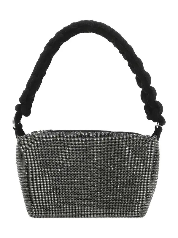 Kara Rhinestone Embellished Handbag With Twisted Handle - Black