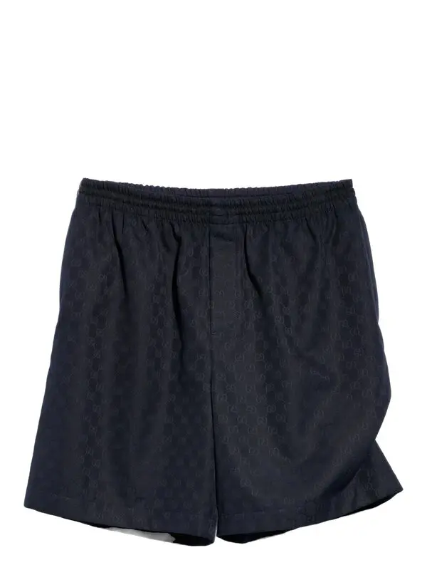 Gucci Gg Cotton Canvas Shorts With Elastic Waist And Drawstring - Blu
