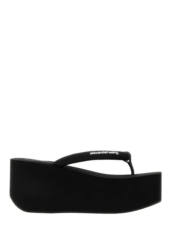Alexander Wang Jenna Thong Fabric Platform Slippers - Black