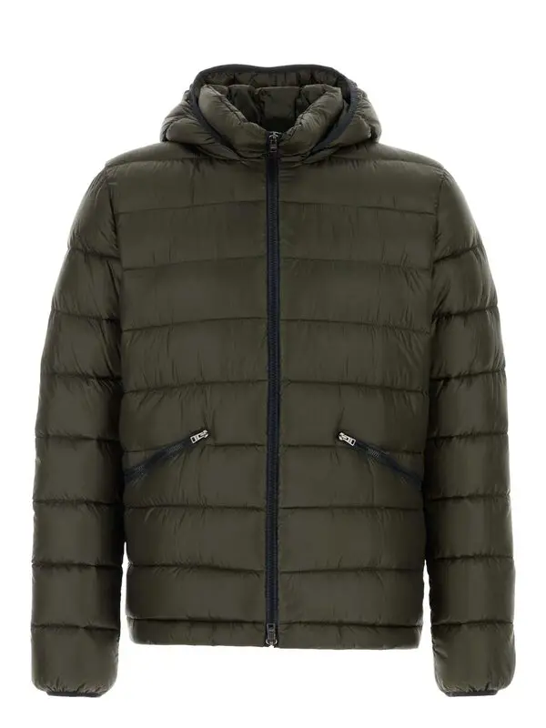 Herno Olive Nylon Down Jacket With Hood - Green