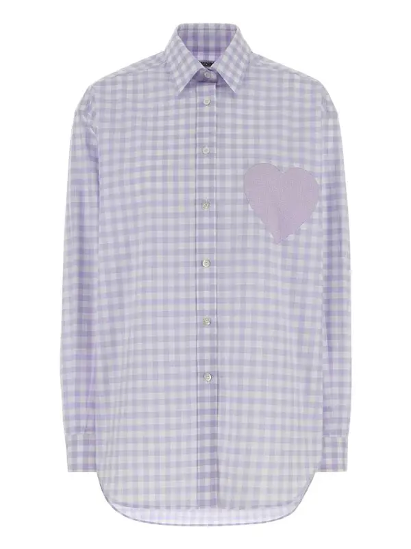 Moschino Embroidered Heart Cotton Poplin Oversized Shirt - Checked