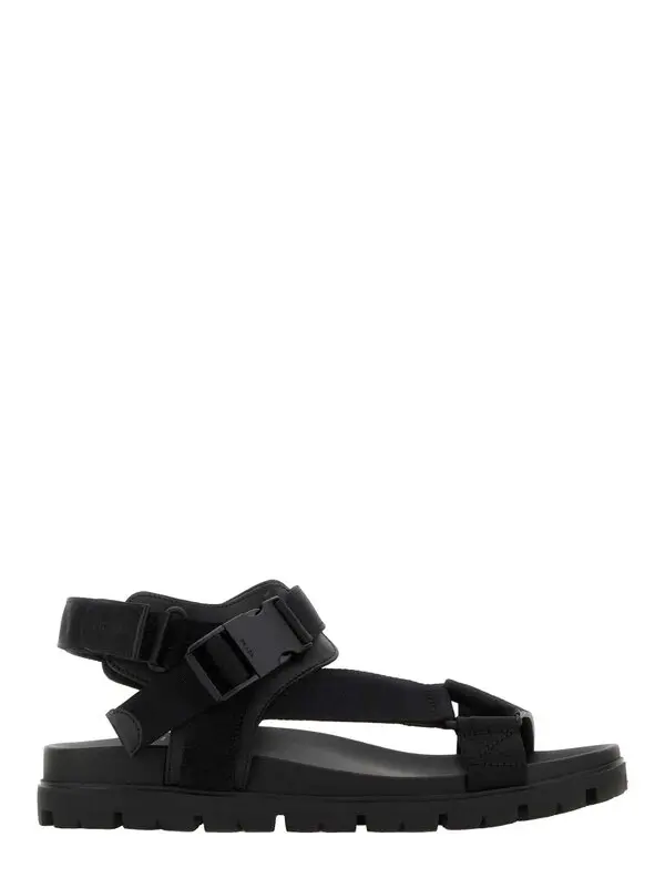 Prada Fabric And Suede Sandals With Rubber Sole - Black