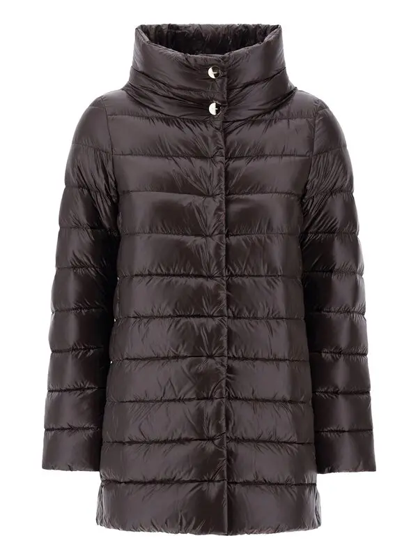 Herno Long Quilted Puffer Coat With Stand Collar - Moro