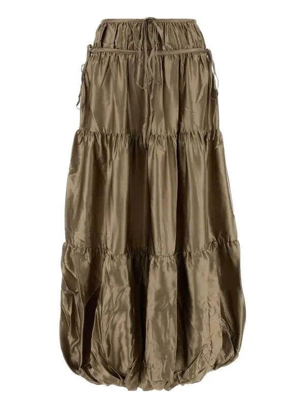 Co Dove Tiered Silk Skirt With Drawstring Waist - Grey