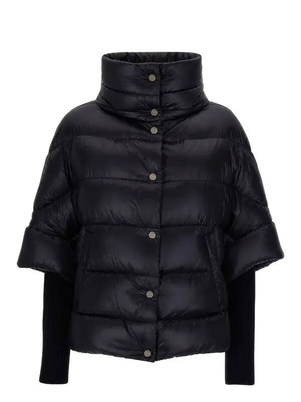 Herno Quilted Puffer Cape Jacket With Stand Collar - Nero