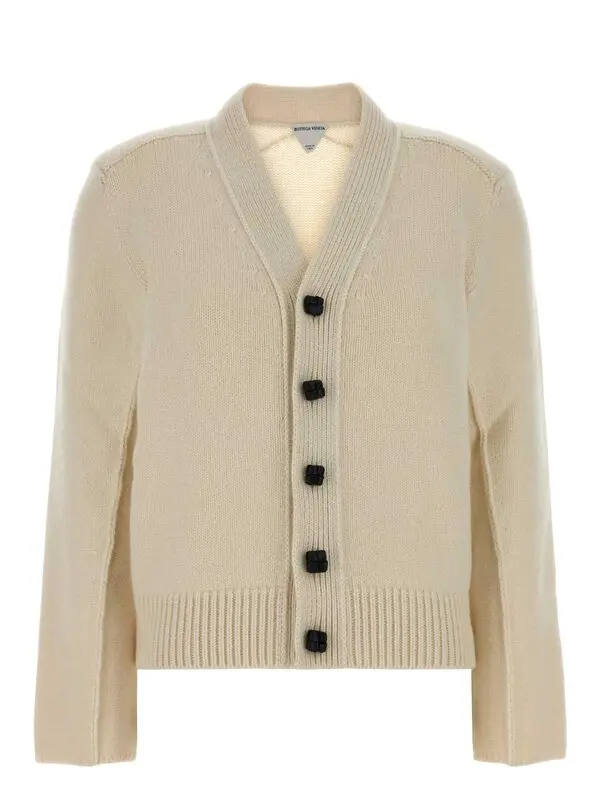 Bottega Veneta Ivory Wool Blend Shawl Collar Cardigan - White