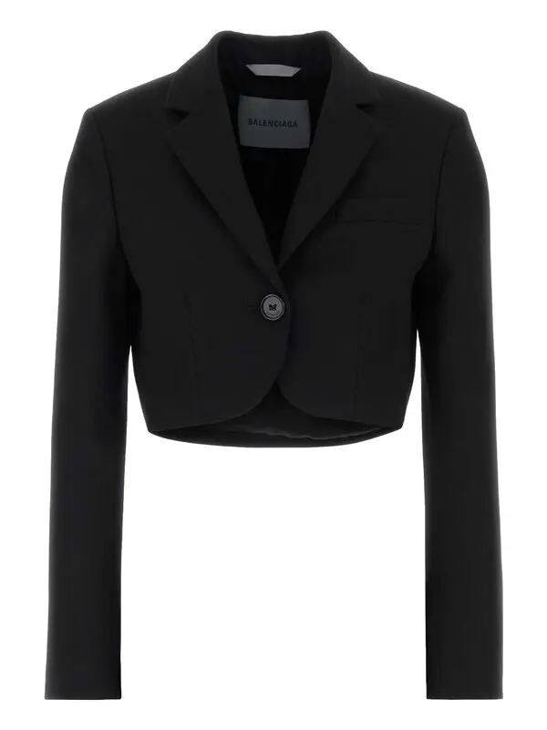 Balenciaga Virgin Wool Cropped Blazer - Black