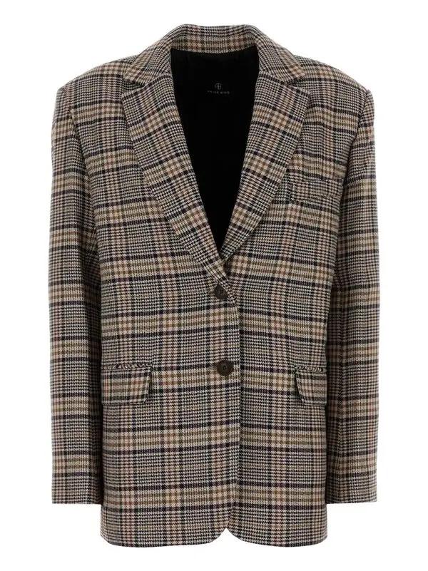 ANINE BING Embroidered Jacquard Quinn Blazer - Checked