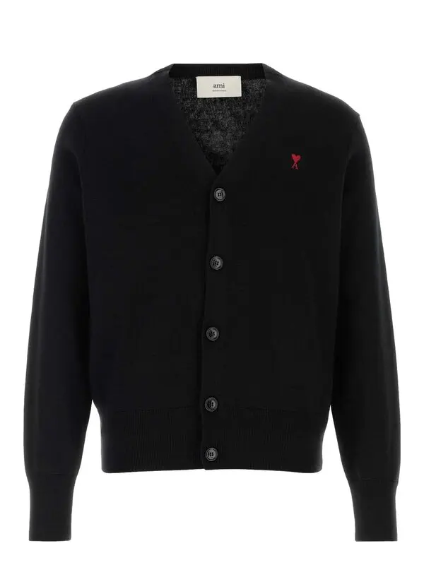 AMI Paris Merino Wool Cardigan - Black