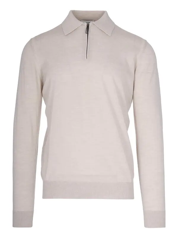 PAOLO PECORA Long Sleeve Zip-neck Knit Polo - Panna