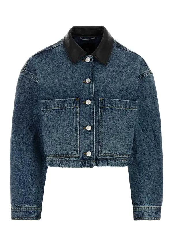 ANINE BING Classic Denim Trucker Jacket With Leather Collar - Blue