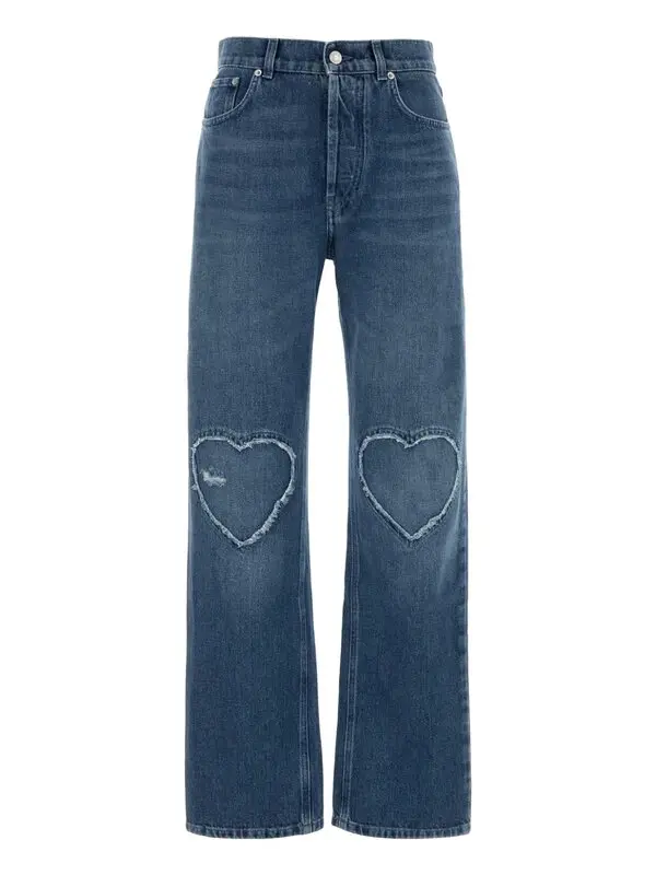 Moschino Straight Leg Jeans With Heart Detail - Light Blue