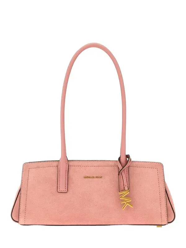 Michael Kors Suede Shoulder Handbag With Golden Hardware - Pink