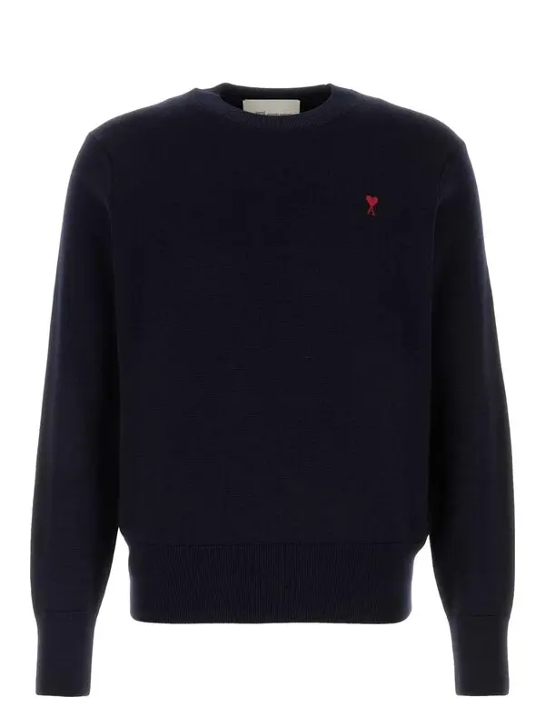 AMI Paris 100% Merino Wool Crew Neck Sweater - Blue